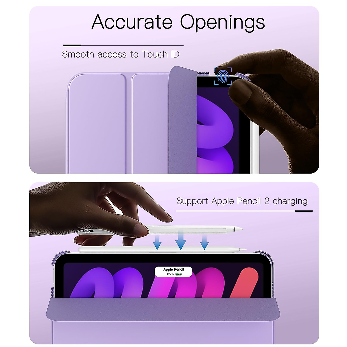 TiMOVO Case for iPad Mini 7 A17 Pro 8.3-inch 2024, iPad Mini 6th Generation Case, Slim Translucent Hard Back Folio Cover Support Touch ID & Apple Pencil Charging, Auto Wake/Sleep - Taro Purple