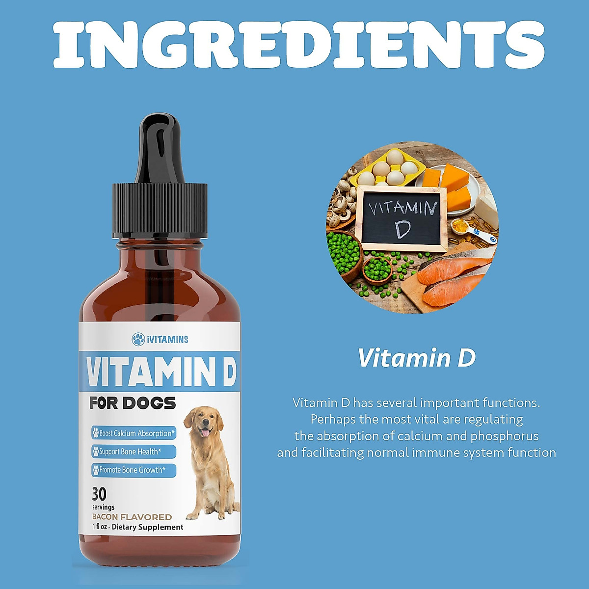 Vitamin D for Dogs | Supports Strong & Health Bones | Vitamin D Supplements for Dogs | Vitamin D Dog | Dog Vitamins and Supplements | Dog Vitamins Multivitamin | Vitamins for Dogs | 1 fl oz