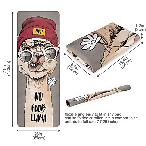 ALAZA Llama W/Sunglasses Chamomile Quote No Prob Nonslip Yoga Mat Towel with Grip Dots for Women Men