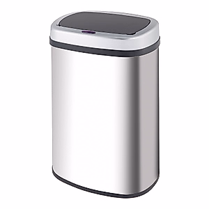 Smart Trash Can, 10.5 Gallon/48L Black, Cylindrical Ordinary Mirror Barrel Body Φ30.5x78 Stainless Steel ABS Material Waterproof Induction Type Automatic for Office, Bathroom, Kitchen, Black