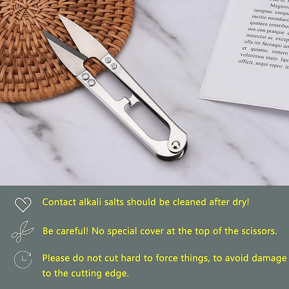 Zittop 2pcs Premium Stainless Steel 4.2in U Sewing Scissors Clippers, Embroidery Yarn Scissors Mini Thread Sewing Cutter, Yarn Fishing Mini Small Snips Trimming Nipper Great for Stitch (Silver)