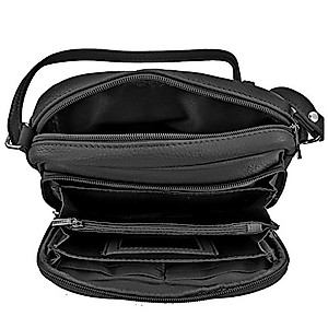 Cowhide Leather Women's Shoulder Purse Small Cross Body Organizer Bag with Many Pockets (Black-Accrdn)