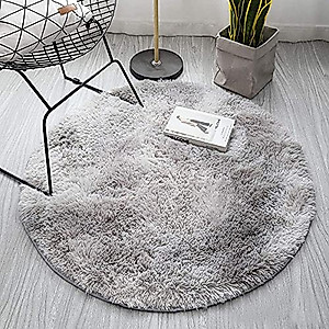 6' Round Grey Area Rugs Kids Girls Boys Pets Room Carpets Bedroom Living Room Rugs Fluffy Soft Cute Shaggy Carpets Fuzzy Plush Circle Fur Room Decor Gift Rugs (6x6 Feet, Light Grey)