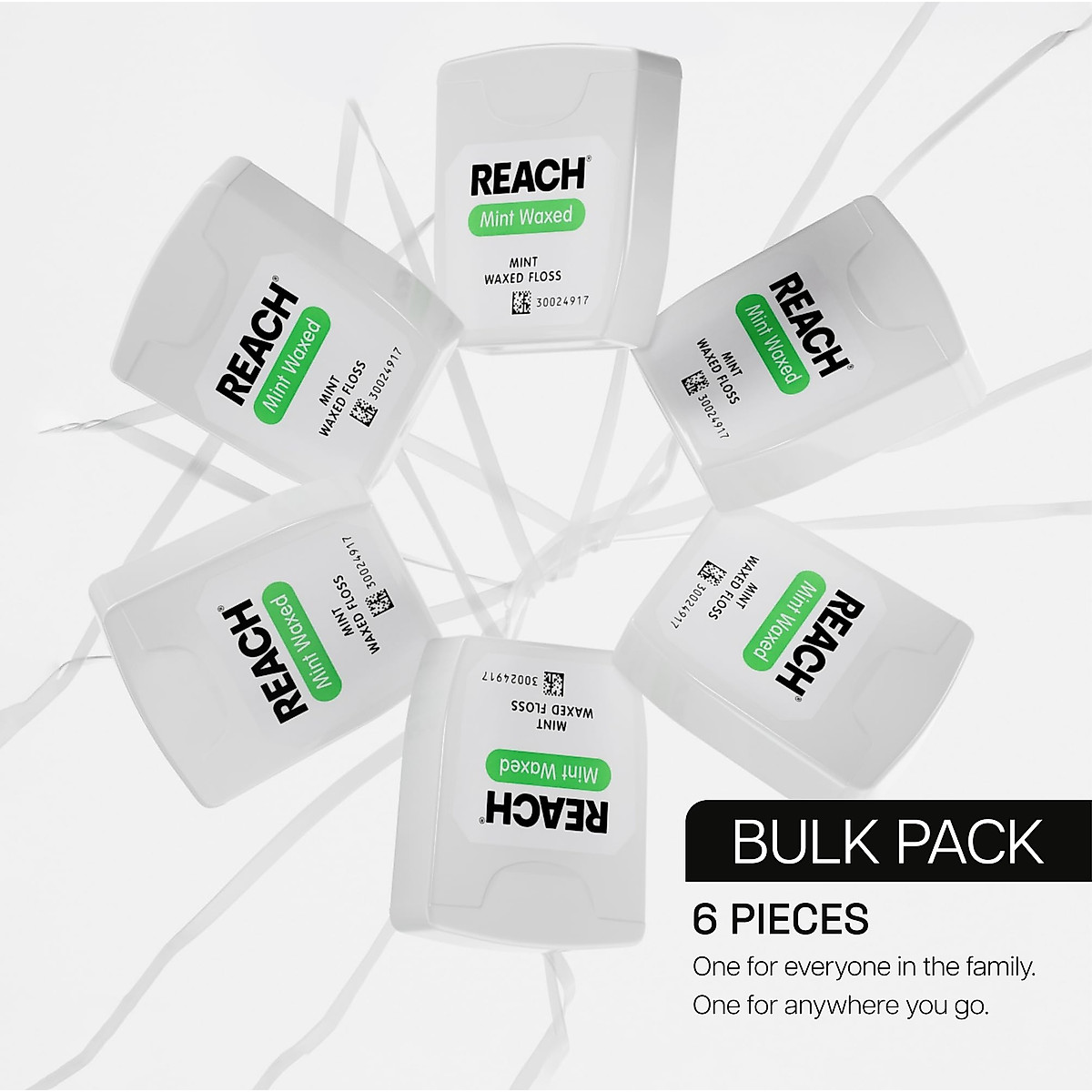 REACH Waxed Dental Floss, Mint, Plaque Remover for Teeth, Shred Resistant, Floss Slides Smoothly, Easy to Use, Waxed, Deep Cleaning Teeth, Oral Care, PFAS Free, for Adults & Kids, 6 Pack, 55 yd