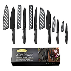 Marco Almond KYA38 Kitchen Knife Sets + KYA59 Titanium Coated Stainless Steel Long Handle Spoons
