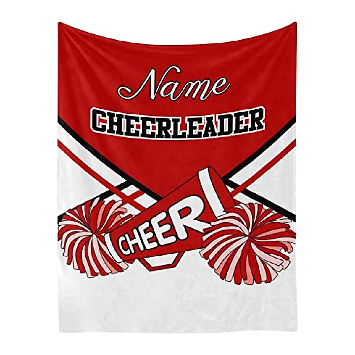 Cheerleader Red White & Black Personalized Blanket with Name Soft Fleece Throw Blankets for Men Women Birthday Wedding Gift 60X80 inch