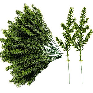 Alpurple 60 Packs Artificial Pine Needles Branches Garland-6.7x2.0 Inch Green Plants Pine Needles,Fake Greenery Pine Picks for DIY Garland Wreath Christmas Embellishing and Home Garden Decoration