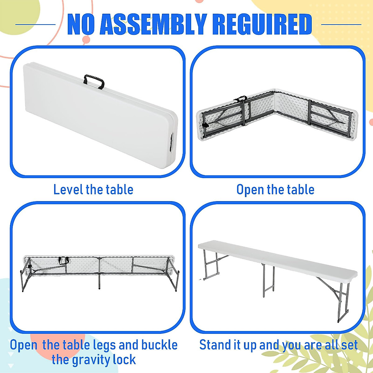 Soaoo 6 Pack 6ft Plastic Folding Bench Portable Outdoor Bench White Foldable Bench Seating with Carrying Handle for Indoor Outdoor Backyard Camping Picnic Dining Party