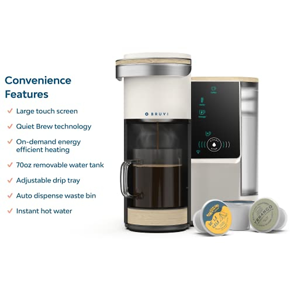 BRUVI The Bruvi Bundle | Single-Serve Coffee System | Includes 20 Coffee and Espresso B-Pods + Bruvi Coffee Brewer + Premium Water Filter Kit