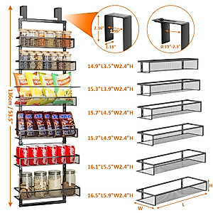 Over the Door Pantry Organizer, Pantry Door Organizer 6-Tier Mesh Basket, Pantry Hanging Storage Baskets with Adjustable Hooks Hanging & Wall Mounted，for Kitchen, Bathroom,Storage Room (Black)