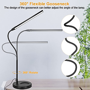 NAKOOS LED Desk Lamp with Clamp & Round Base, Eye Caring Table Lamp with Flexible Gooseneck, Touch Control 3 Color Modes, 10 Brightness Levels, Desk Light for Home Office 12W