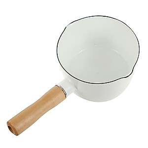 Milk Pot：Cabilock Enamel Milk Pan with Wooden Handle Butter Warmer Soup Pot Saucepan Pan Milk Pot Small Cookware with Pour Spouts for Boiling Milk Noodle Butter Coffee Baby Food
