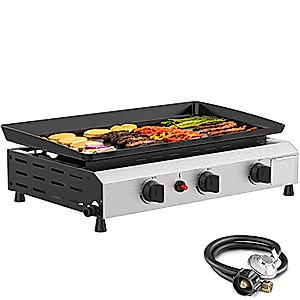 SKOK 3 Burner Gas Griddle- 23.3 Inch Outdoor Propane Griddle-30000 BTU Propane Fuelled, Portable Flat Top Gas Grill Camping Griddle Station with Side Shelves for Kitchen, BBQ, Camping Tailgating