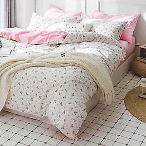 5 Pcs Twin Size Comforter Set with Sheets, Pink White Floral Pattern Printed Preppy Decor Reversible Bed Sets - 68 x 90 Soft Microfiber Flower Duvet Cottage Vintage Bedding in a Bag for Women Girls