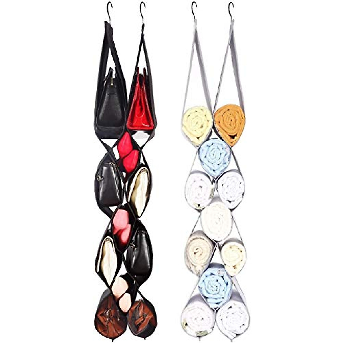 JUNELILY Heavy-Duty Hanging Handbag Organizer | Polyester-Made with 11 Pockets (2PK Black & Gray)