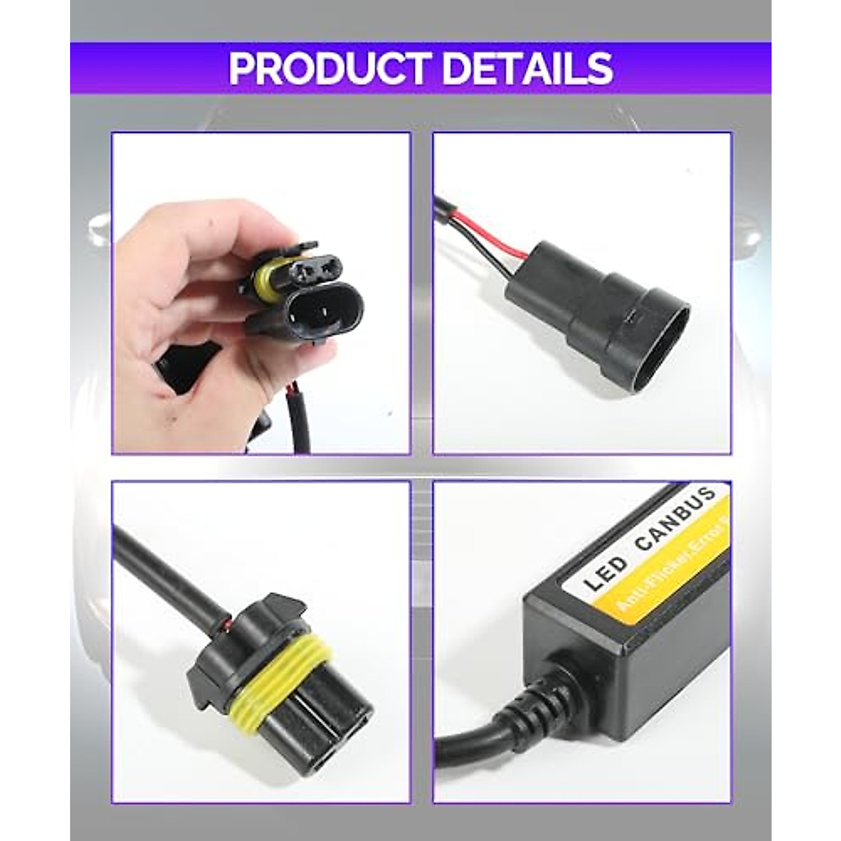RACOONA LED Headlight Decoder, H13/9008 H1/H3 H11/H8/H9 9006/HB4/9012 Warning Error Decoder Canceller Capacitors Resistor,Car Accessories Anti Flicker Harness for LED Headlight Systems (9006/HB4/9012)