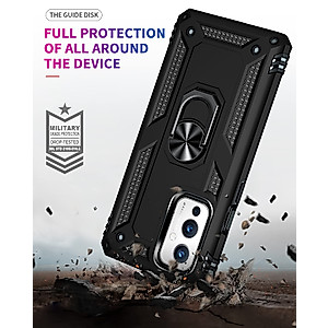 Dionsibei Military Grade Drop Impact for Oneplus 9 Case Oneplus 9 5G Case 360 Metal Rotating Ring Kickstand Holder Armor Heavy Duty Shockproof Case for Oneplus 9 Phone Case (Black)
