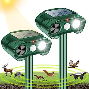 Solar Ultrasonic Animal Repellent Outdoor Waterproof Cat Repellent with Motion Sensor & LED Flashing Light Deer Repellent Devices for Rabbit Bird Fox Raccoon Squirrel Skunk