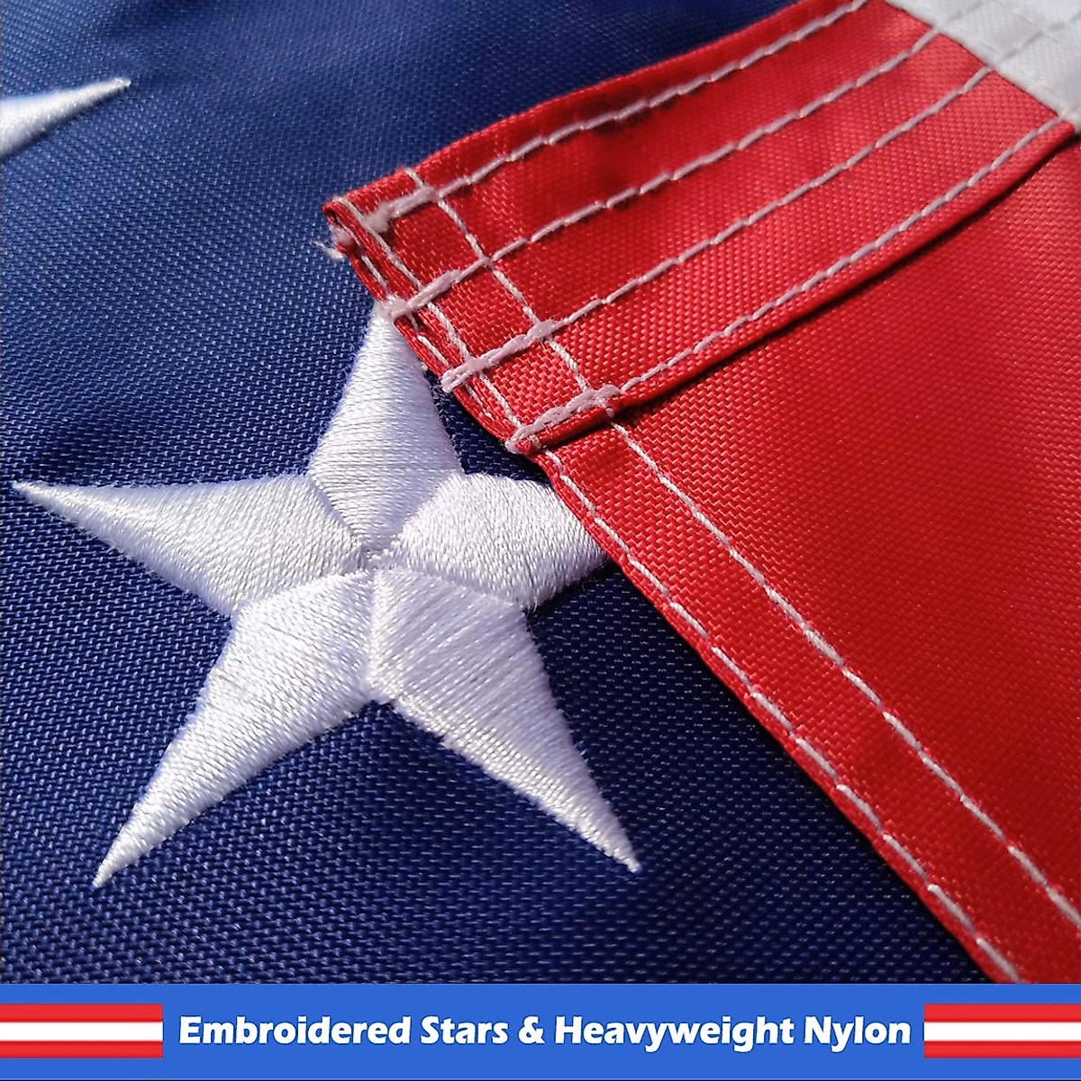 WINBEE Embroidered American Flag 5x8 Ft - Embroidered Stars and Sewn Stripes, Long Lasting Nylon Perfect for Outdoor, Sturdy Brass Grommets, UV Protected and Waterproof. All Weather USA Flags Great for Indoor and Outdoor Decor. Fly Your US Flags Proudly