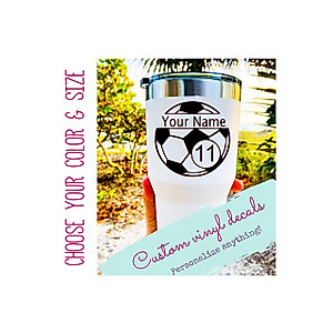 Custom Soccer Vinyl Decal - Fútbol Bumper Sticker, for Tumblers, Laptops, Car Windows - Pick Your Players Name, Number, Size and Color