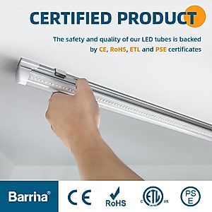 Barrina 8FT LED Shop Light, 100W 15000LM 6500K Super Bright White, Linkable Integrated T8 Shop Lighting with Clear Cover, V Shape 8 Foot LED Tube Lights, Ceiling Lights Fixtures for Garage, 12 Pack