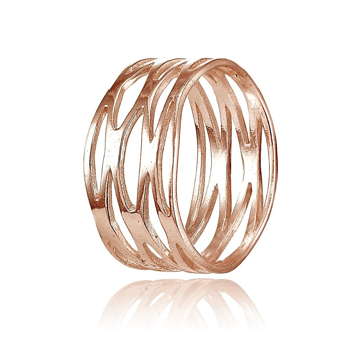 Hoops & Loops Rose Gold Flashed Sterling Silver High Polished Multi Wrap Band Ring, Size 8