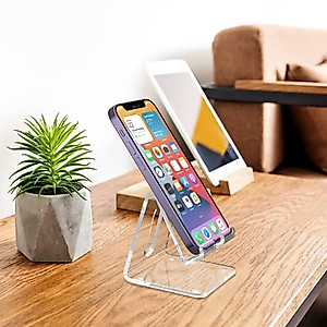 KTRIO Acrylic Cell Phone Stand, Clear Phone Holder, Transparent Phone Stand for Desk Phone Dock Cradle Compatible with iPhone 14 13 Pro Max 12 11 XR, All Smartphones 4-8 inch, Desk Accessories