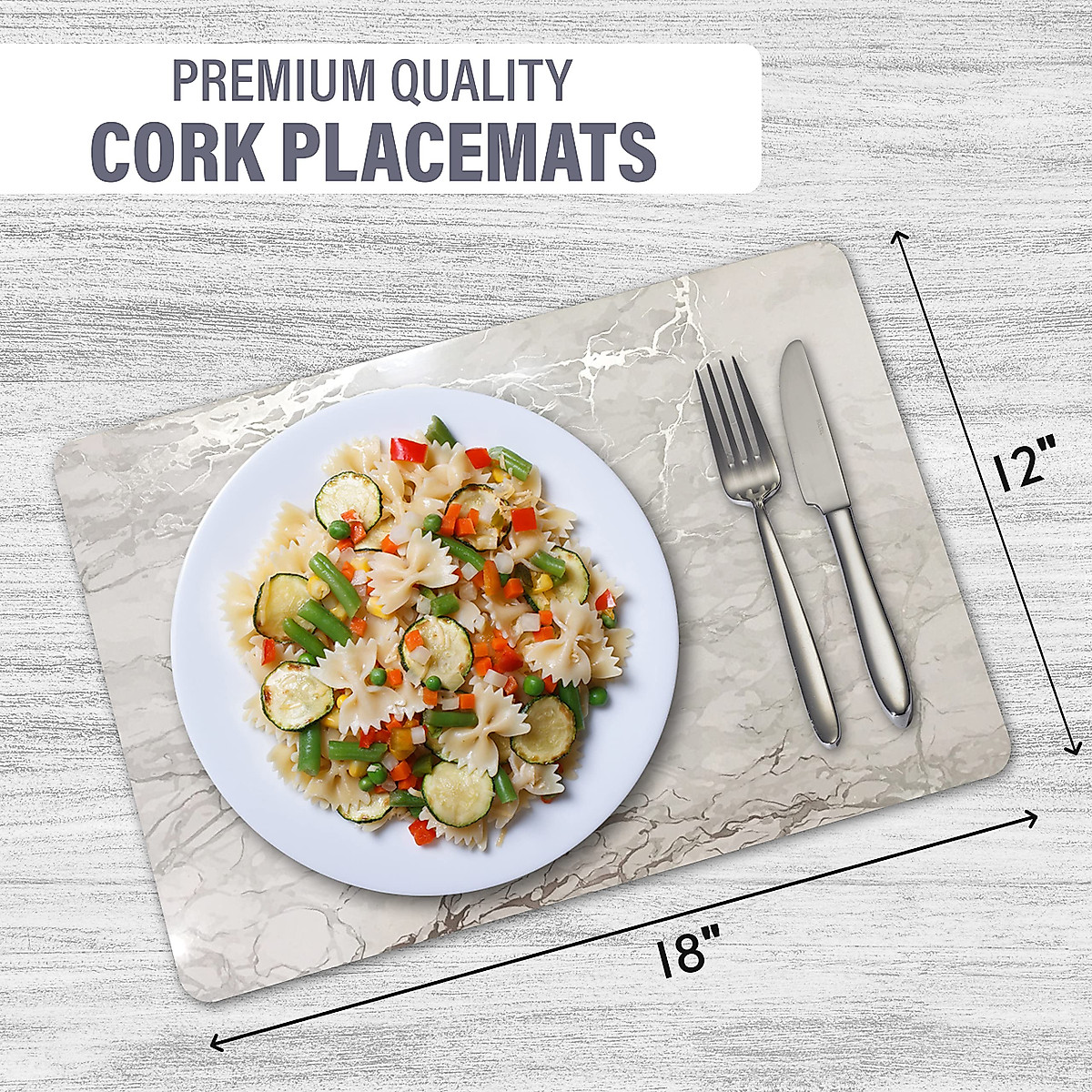 Dainty Home Marble Cork Place Mats Rectangle Silver Gold 12"x18" Set of 2 Washable Placemats Heat Resistant Placemats Non Slip Table Placemats