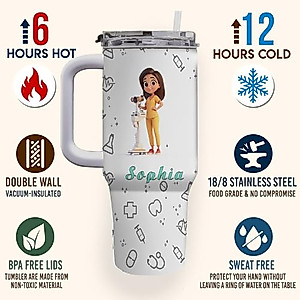 Personalized Nurse Tumbler 40oz -ophthalmology-Custom Name Insulated Travel Mug with Handle & Straw, Gift for Nurses, Medical Workers, Appreciation, Mother's Day nwAReq