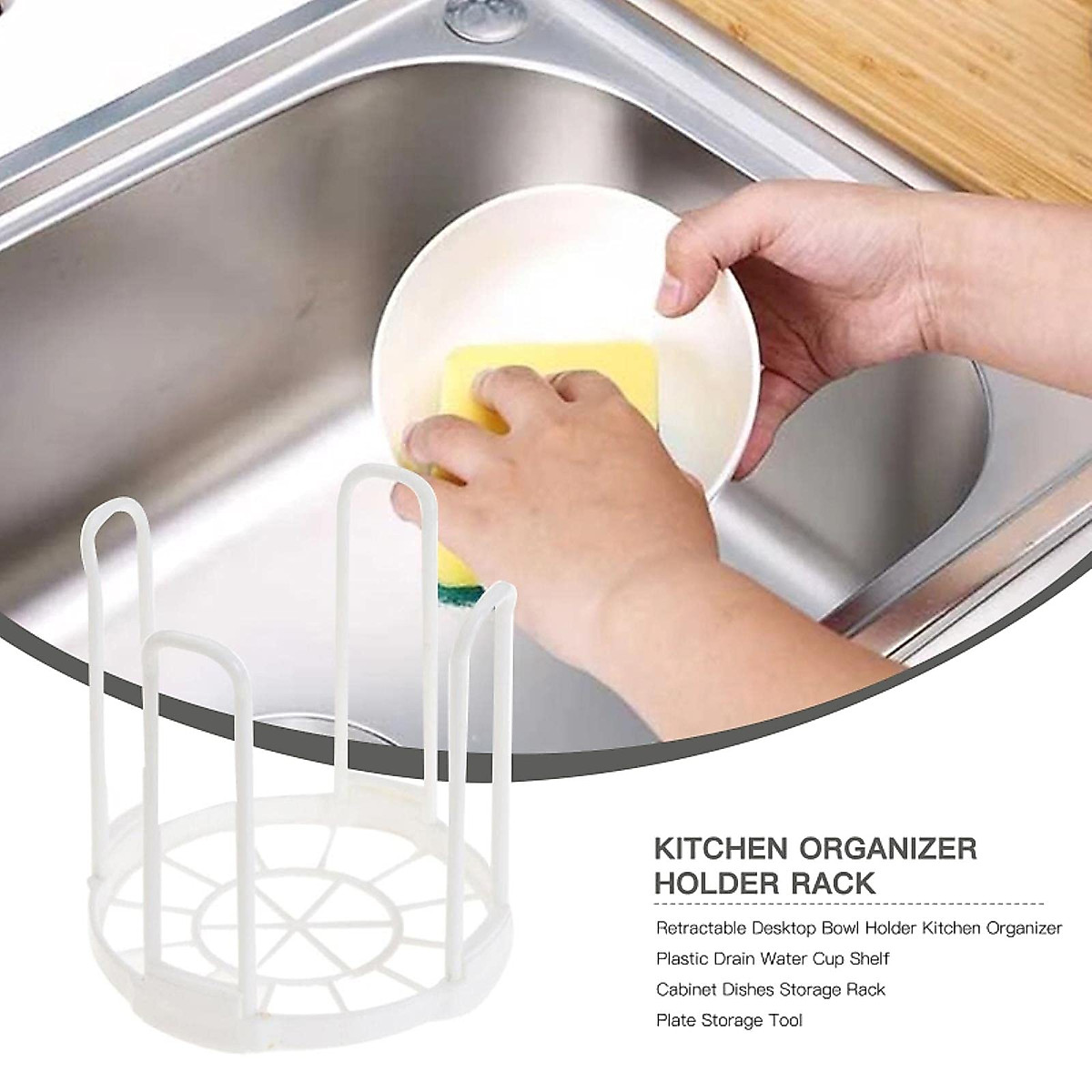 LUOY Dinnerware Bowl Plate Holder Plastic Drain Rack Dish Storage Display Stand Drying Shelf Tableware Drainer Rack Kitchen Organizer White