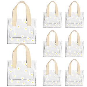 Whaline 12Pcs Clear PVC Gift Bags with Handle Bridesmaid Gift Bags Cute Daisy Flower Transparent Gift Bags Reusable Treat Bags for Thanksgiving Christmas Wedding Birthday Baby Shower Party Supplies