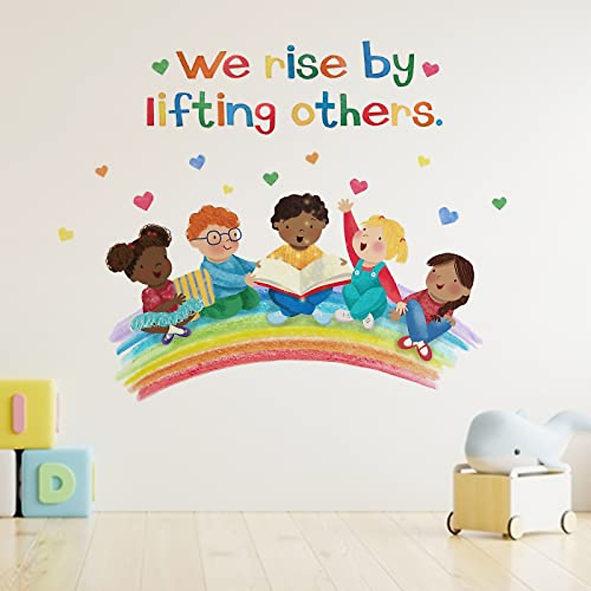 Mfault Inspirational We Rise by Lifting Others Wall Decals Stickers, Diversity Equality Motivational Inclusion Nursery Decorations Baby Boy Girl Bedroom Classroom Art, Kids Neutral Toddlers Decor Gift