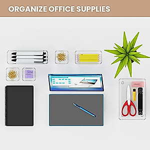 HAMOPY Drawer Organizer, 22 Pcs PET Drawer Organizer Set with Nonslip Silicone Pads, 4 Size Clear Drawer Organizer Trays Vanity Dividers Storage Bins for Makeup, Jewelry, Office, Bedroom and Bathroom