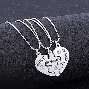 Xiyantiji Best Friends Forever Necklace for 3 Girls Matching Necklaces for Best Friends Heart Pendant Puzzle Necklace Friendship Necklace for 3 BFF Gifts for Women