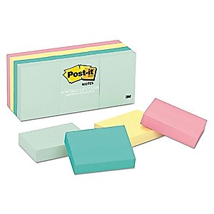 3M 653Ast Post-It Note Pads, 1-1/2 X 2, Marseille Colors, 12 Pads/Pack