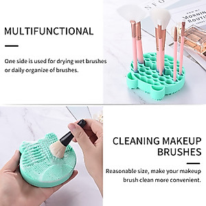 Silicon Makeup Brush Cleaner Mat with Brush Drying manual Make up brush cleaner cleanser machine Cosmetic Brush Cleaning Pad+Makeup Brush Dry Cleaned Quick Color Removal Sponge Scrubber Tool(Green)