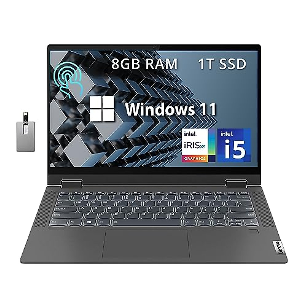 Lenovo IdeaPad Flex 5 15.6" FHD Touchscreen Laptop, Intel Core i5 1135G7, 8GB RAM, 1TB SSD, Intel Iris Xe, Backlit Keyboard, Fingerprint Reader, Wi-Fi AX, Gray, Win 11, 32GB USB Card (Renewed)