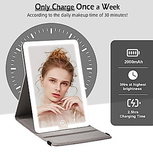 Travel Mirror with Light and Round 10X 20X Magnifying Mirror, PU Leather Travel Makeup Mirror with 3 Light Settings, Portable LED Lighted Makeup Mirror of 8 * 5.5inch, with 2000mAh (Set-Blue)