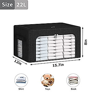 2 Pack Clothes Storage Bins - Foldable Metal Frame Storage Box with Mesh Windows - Stackable Linen Fabric Organizer Set with Carrying Handles