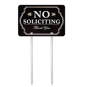 Kichwit No Soliciting Sign for House, No Soliciting Yard Sign, 12" x 8", 14" Long Metal Stakes Included