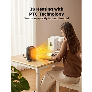PELONIS PHTA1ABB Portable, 1500W/900W, Quiet Cooling & Heating Mode Space Heater for All Season, Tip Over & Overheat Protection,for Home, Office Personal Use, Black , 9inch