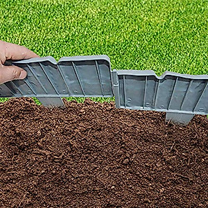 Garden Edging Border Gardening Lawn Fence Plastic Cobblestone Effect Lawn Trimming 20 Packs of Foldable Stitching (Grey)