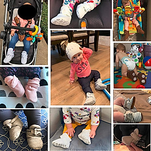 HsdsBebe Unisex Newborn Baby Cotton Booties Non-Slip Sole for Toddler Boys Girls Infant Winter Warm Fleece Cozy Socks Shoes(0-6 months)