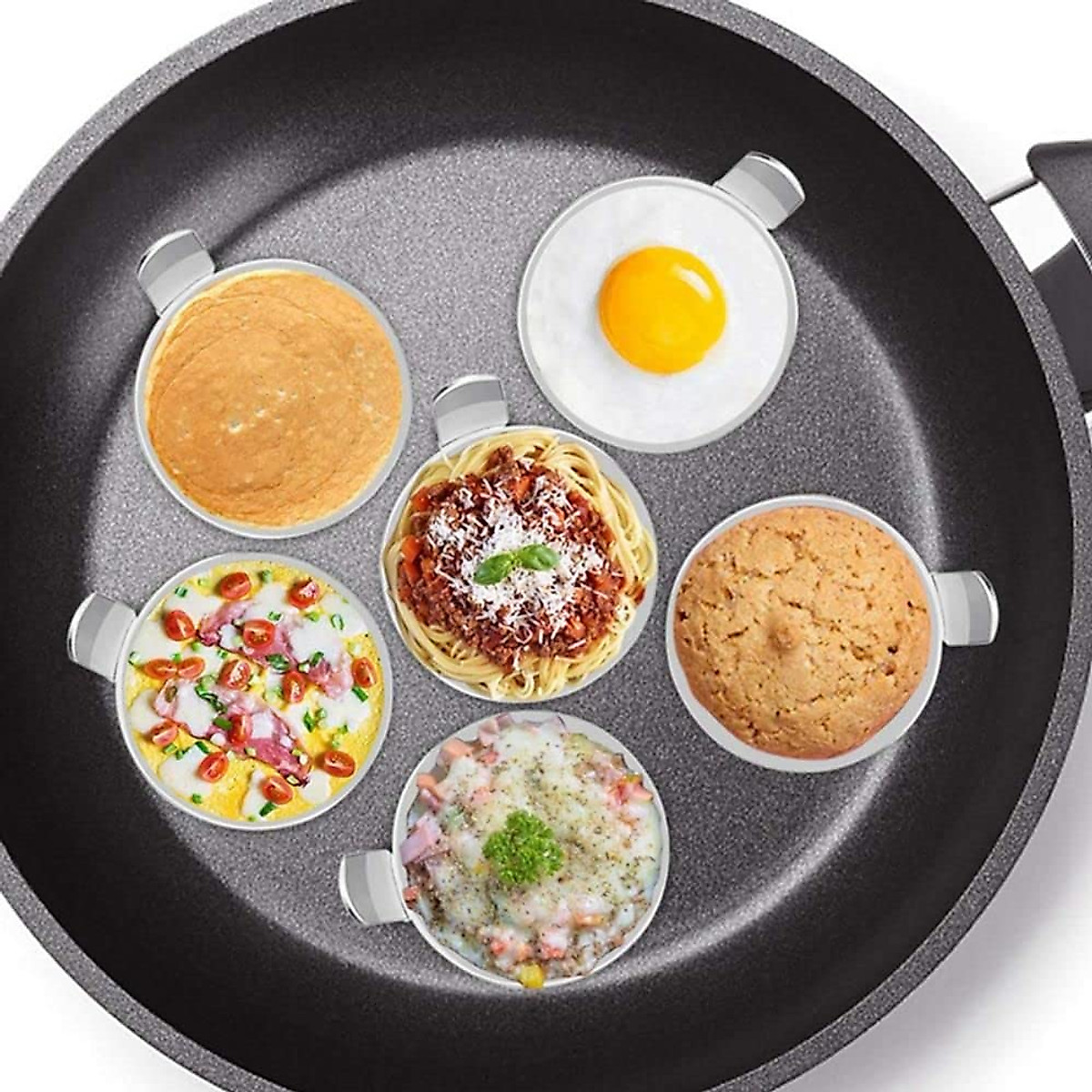 2/4/6Pcs Egg Rings Round Egg Frying Mold Pancake Shaper Stainless Steel Omelette Mould with Handle for Breakfast Camping (3.5inch/3inch)(S 4PCS)