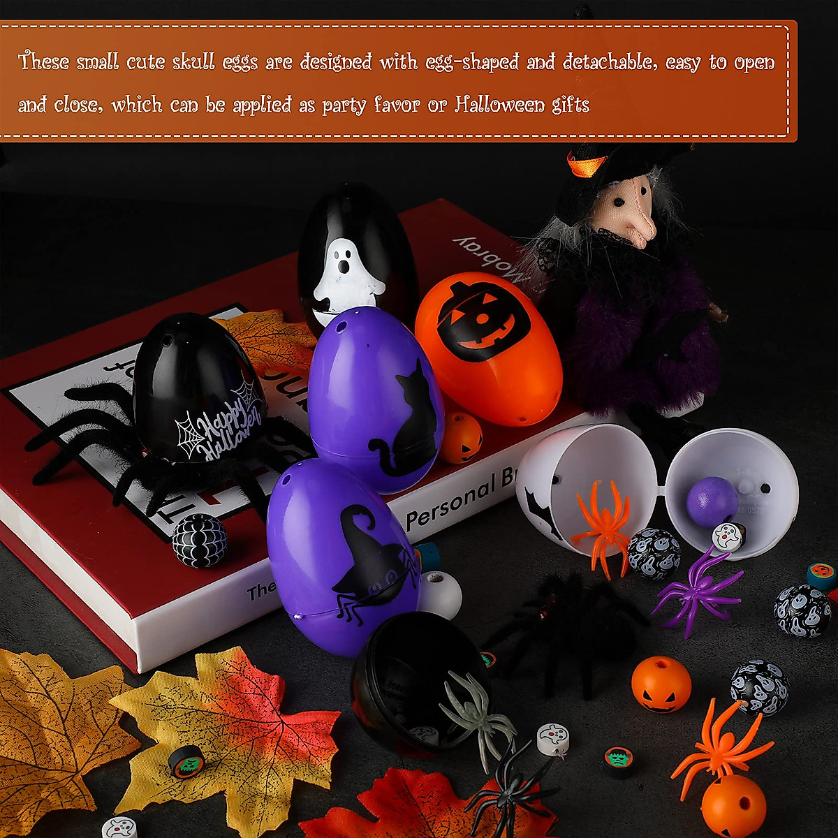 24 Pieces Halloween Easter Eggs Halloween Party Plastic Fillable Egg Container Halloween Egg Scavenger Hunt for Trick or Treating Candy Mini Package Treat Container Boxes Halloween Party Supplies