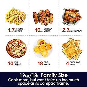 Toaster Oven Air Fryer Combo 19-Quart, AUMATE Kitchen in the box 7 in 1 Convection Toaster Oven Countertop, Oilless Air Fryer Oven, Includes Baking Pan, Oven Rack, Fry Basket, Crumb Tray, 1550W, Black