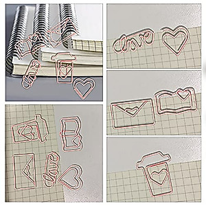 110 Pcs Rose Gold Cute Paper Clips Assorted Sizes and Shapes of Heart, Love, Letter, Book and Coffee Cup Small Bookmark Clips for School Office Home Wedding Women Girls Students Stainless Steel