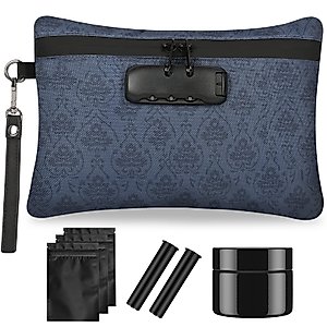 Smell Proof Bag, Smell Proof Stash Box, Smell Proof Containers with Combination Lock, Money Safe Pouch, Odor Proof Case Storage Bags for Travel, Smell Proof Case with Smell Proof Bags (Blue)