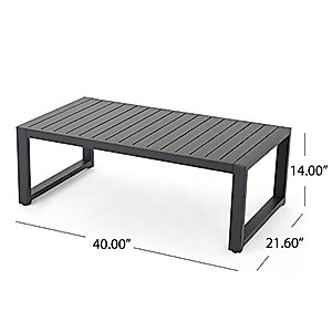 Christopher Knight Home Navan Outdoor Aluminum Sofa Set with Water Resistant Cushions, 5-Pcs Set, Dark Grey / Black