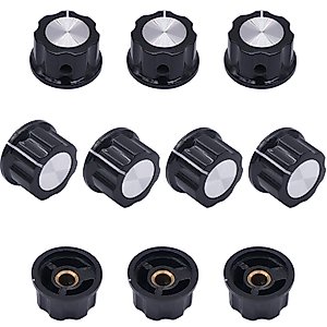 Taiss 10pcs Potentiometer Knobs 6 mm Dia. Shaft Silver Tone Top Rotary Knobs Black A02-6mm